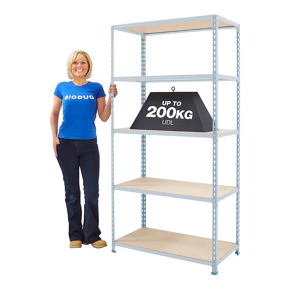 BiG200 Shelving 1830h x 1220w x 305d mm 5 level 140kg UDL Galvanised ...