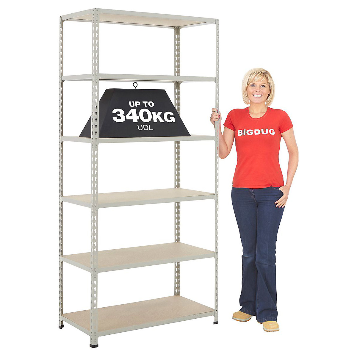 BiG340 Shelving 1980h X 915w X 305d Mm 6 Levels 340kg UDL Grey | BiGDUG