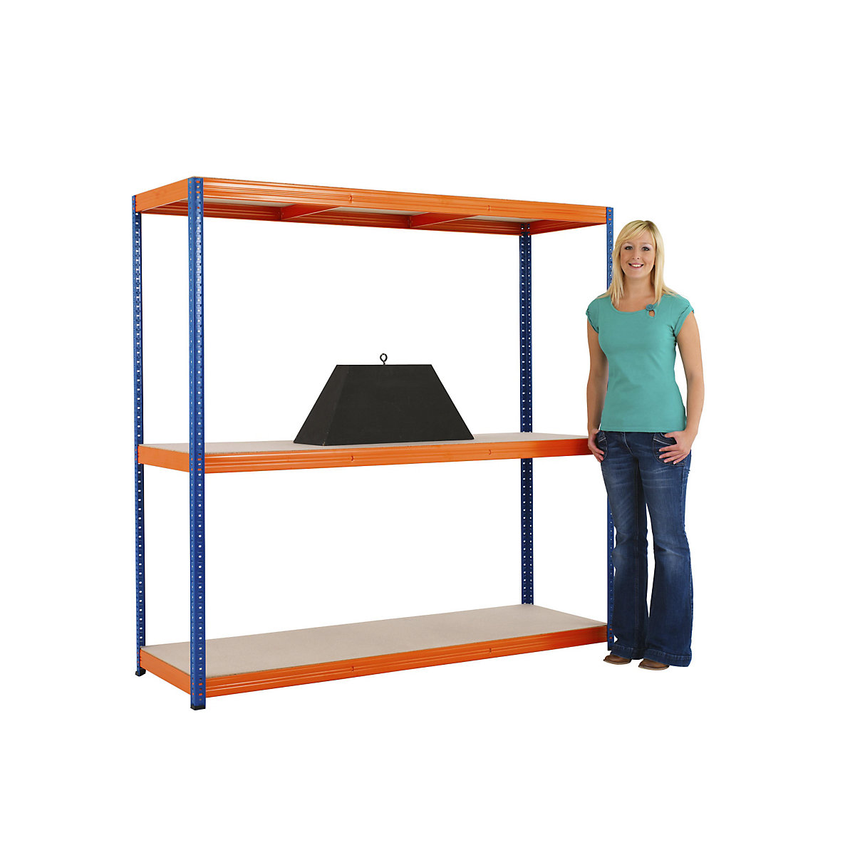 Boltless shelving unit, blue / orange: max. bay load 1200 kg | kaiserkraft