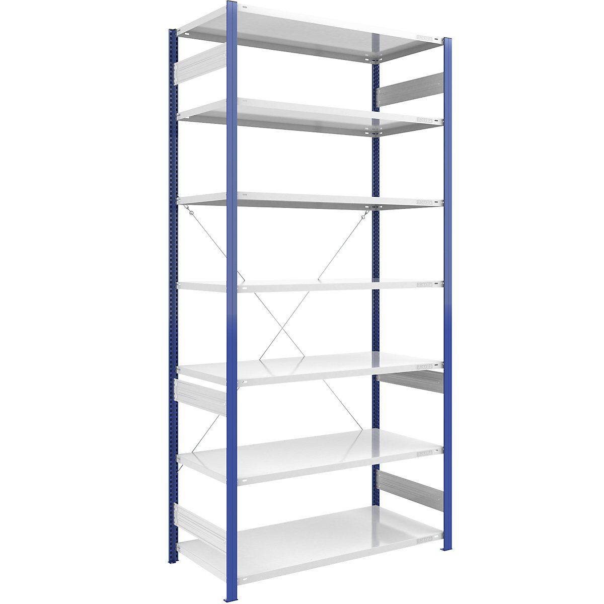 EUROKRAFTpro – Boltless storage shelving unit, uprights in blue: HxW ...