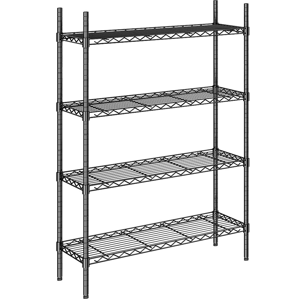 Steel wire mesh shelf unit, black: max. shelf load 100 kg, WxD 910 x ...