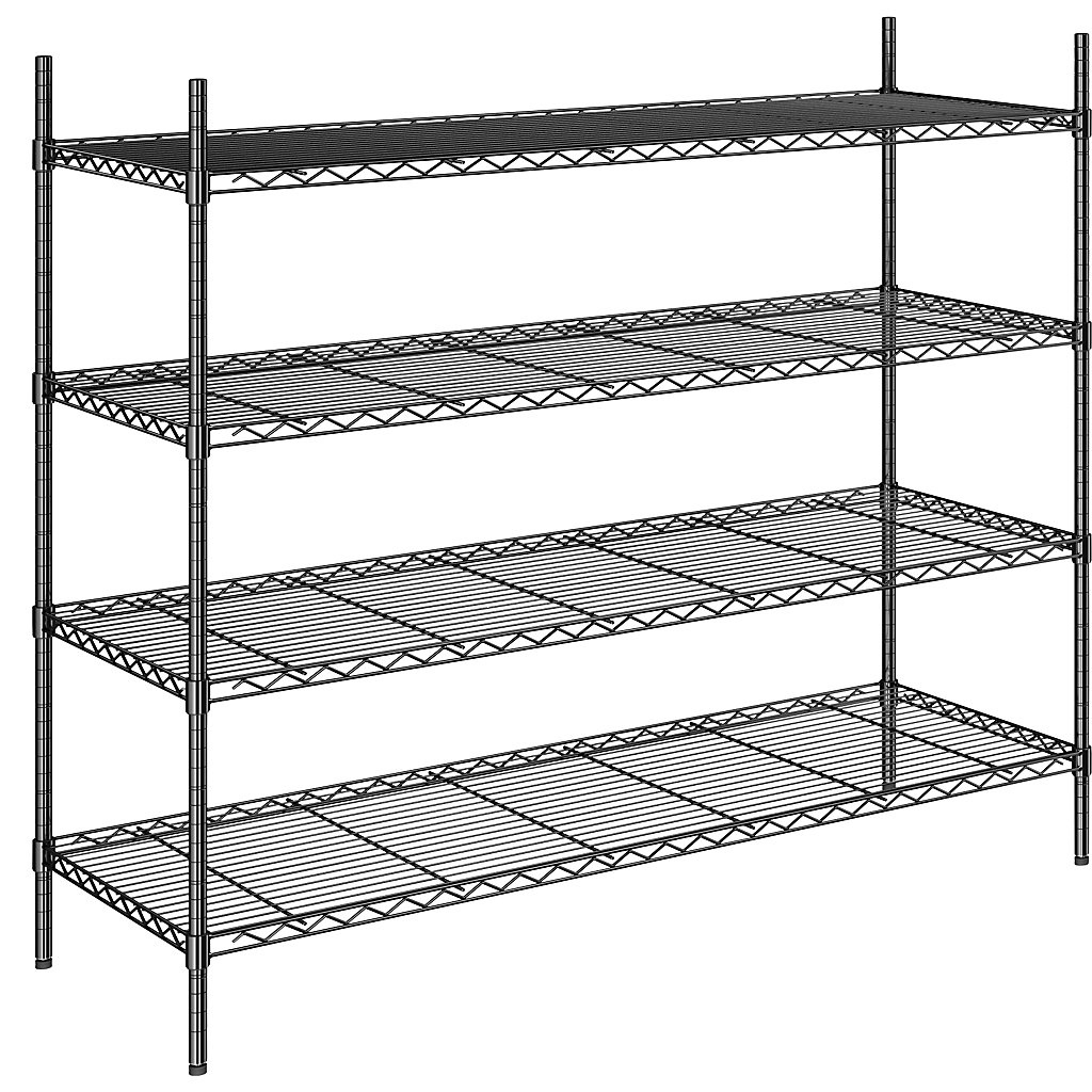 Steel wire mesh shelf unit, black: max. shelf load 100 kg, WxD 1520 x ...