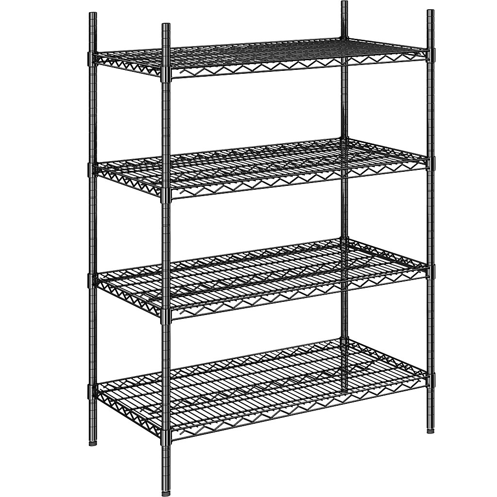 Steel wire mesh shelf unit, black: max. shelf load 250 kg, WxD 910 x ...