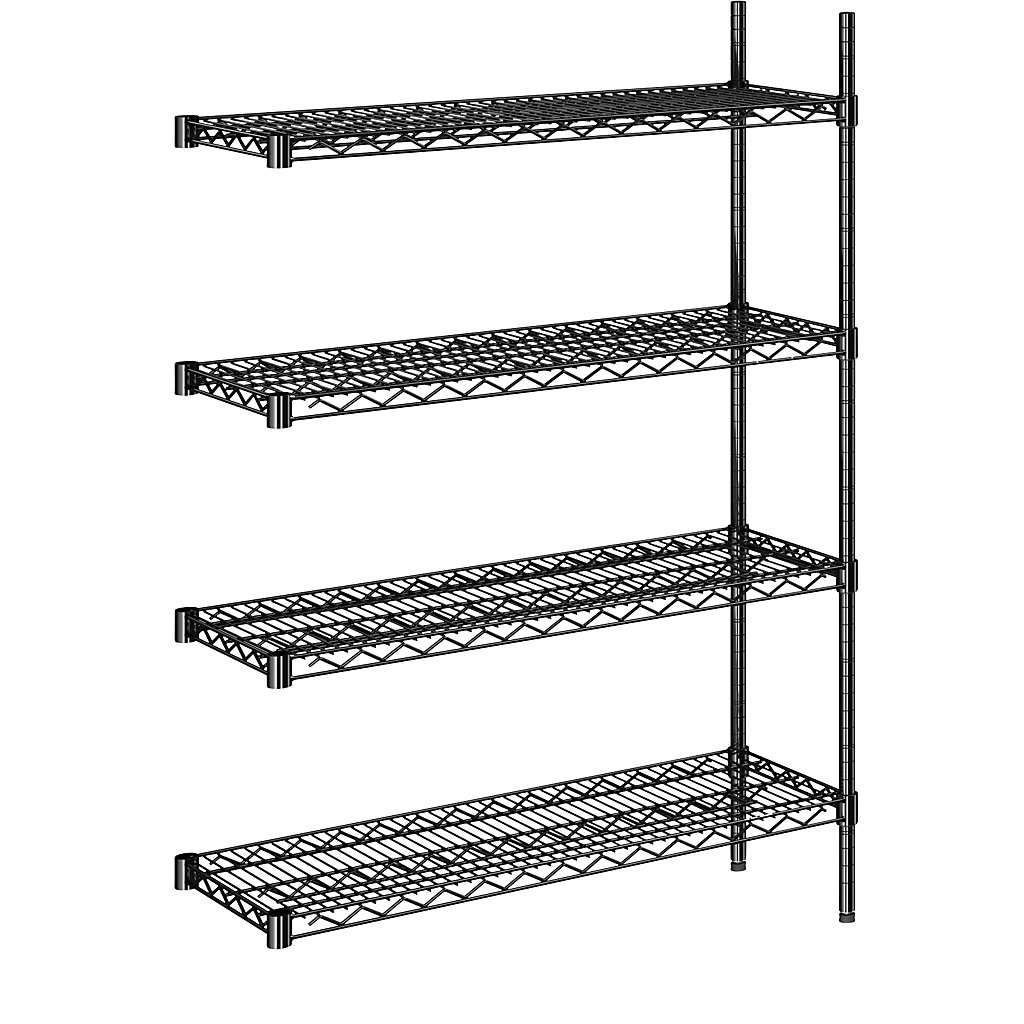 Steel wire mesh shelf unit, black: max. shelf load 250 kg, WxD 910 x ...