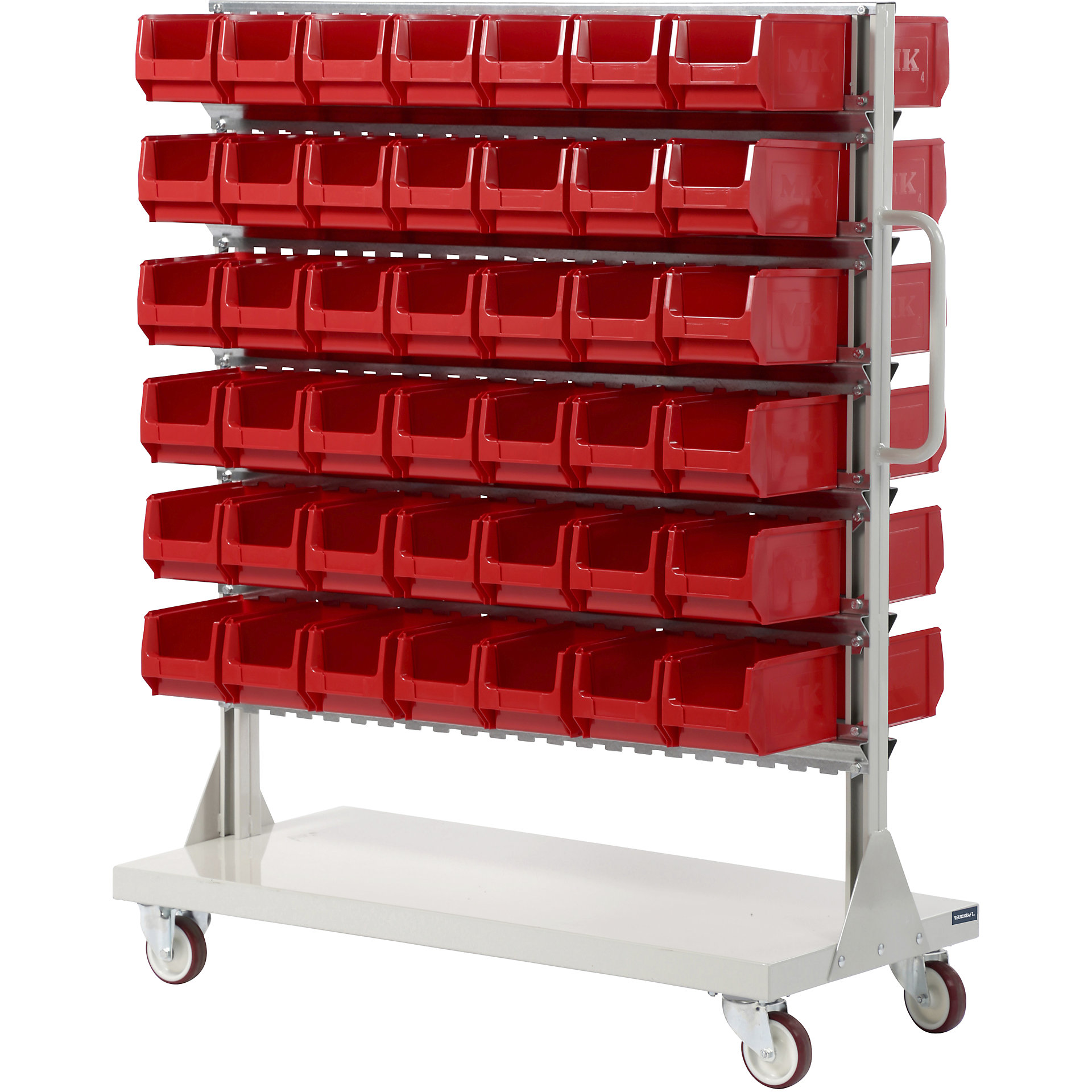 Mobile rack with open fronted storage bins – eurokraft pro: double ...