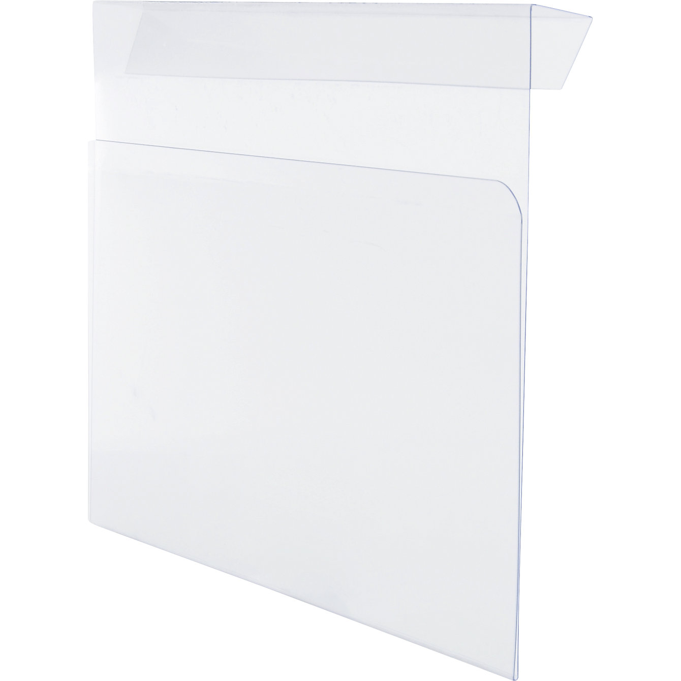 Porte-documents avec réglette d'accrochage: partie avant raccourcie, insertion du document par ...