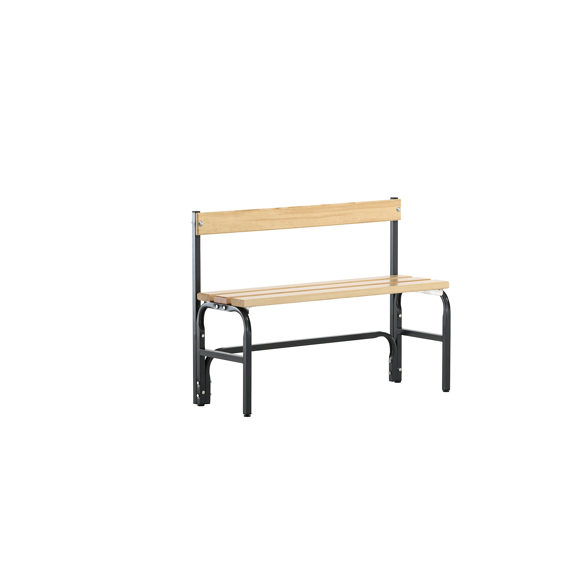 Half height cloakroom bench with back rest, single-sided – Sypro: pine ...
