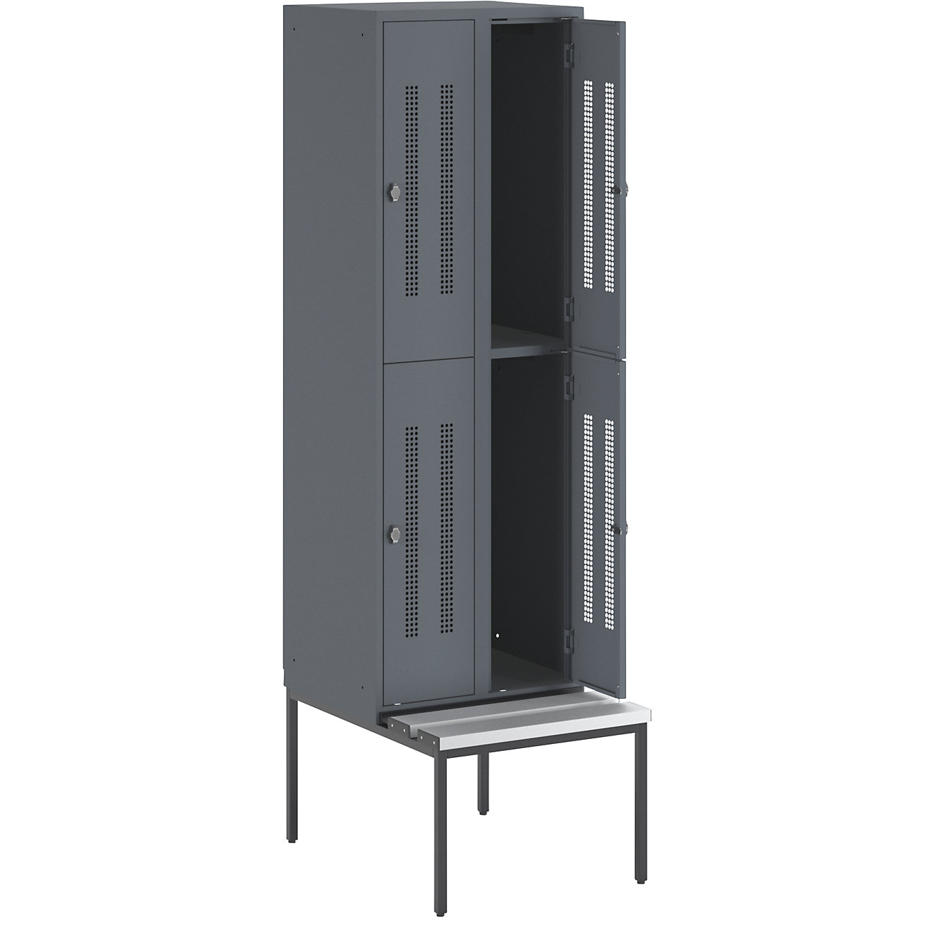 Berlin 1 bench seat double deck clothes locker – Wolf: 2 compartments ...