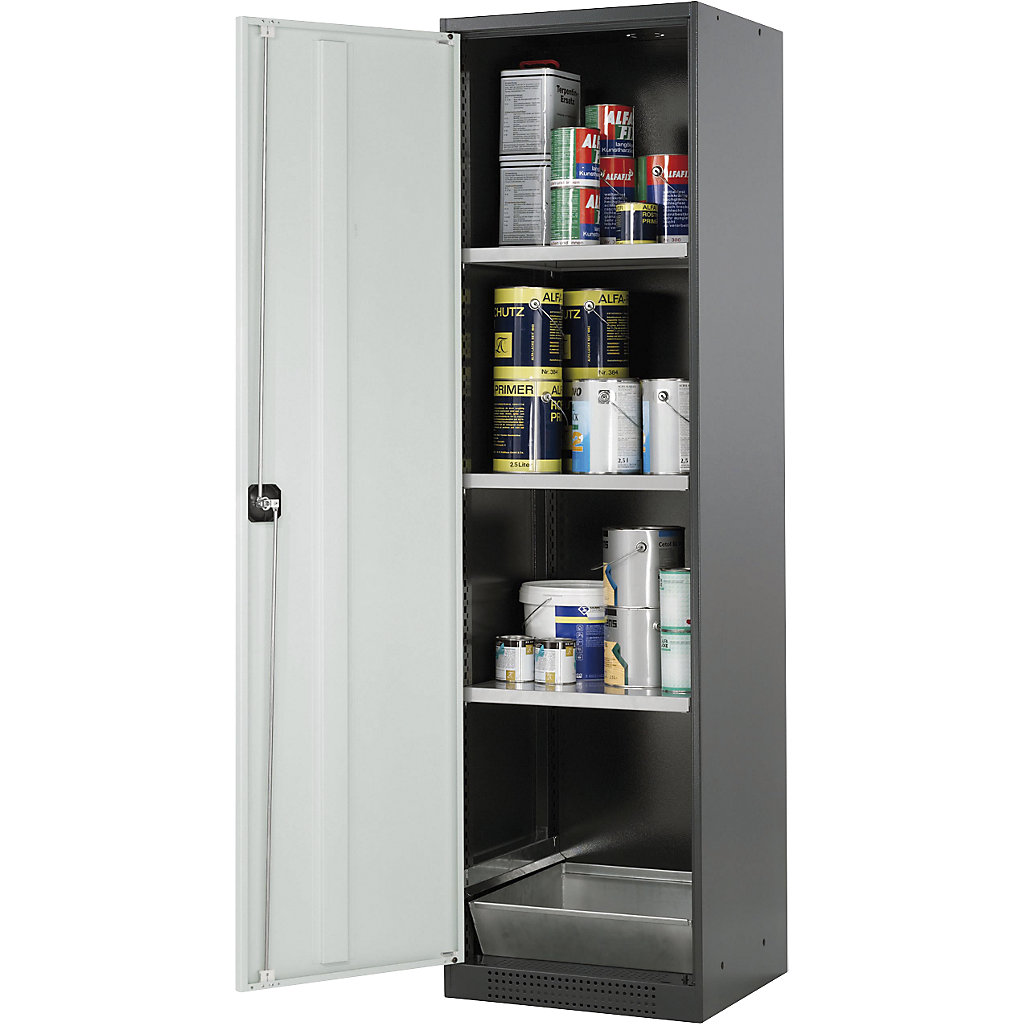 asecos – Laboratory chemical storage cupboard: 1 door, tall, 3 shelves ...