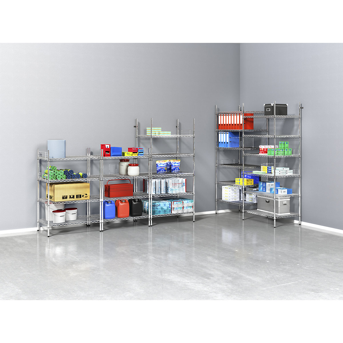 Steel wire mesh shelf unit, chrome plated: max. shelf load 100 kg, WxD ... Steel wire mesh shelf unit, chrome plated: max. shelf load 100 kg, WxD ...