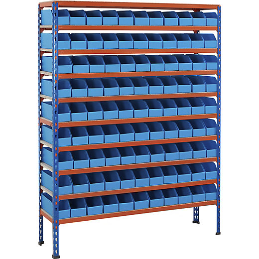 BiG200 Blue & Orange Shelving With Correx® Plastic Bins Kits | 1600h x 1200w x 305d mm With 99 x ...