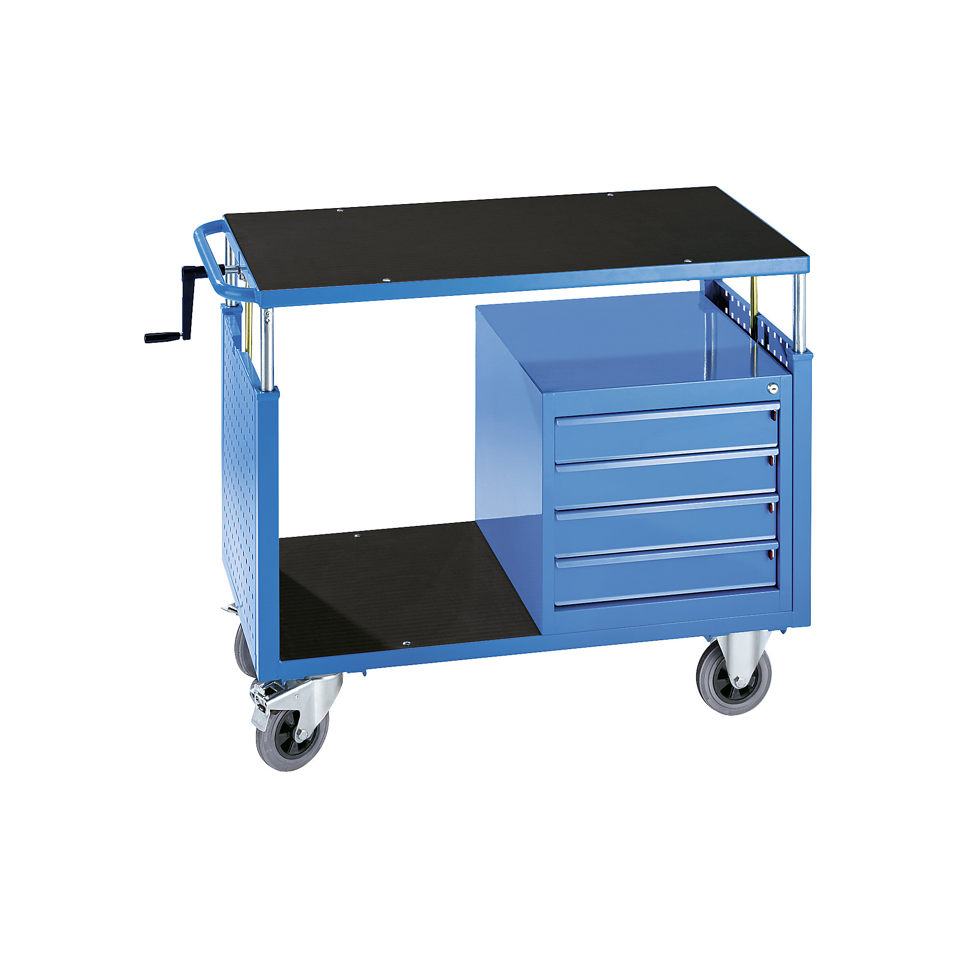 Assembly trolley, height adjustable – eurokraft pro: 1 shelf, 4 drawers ...