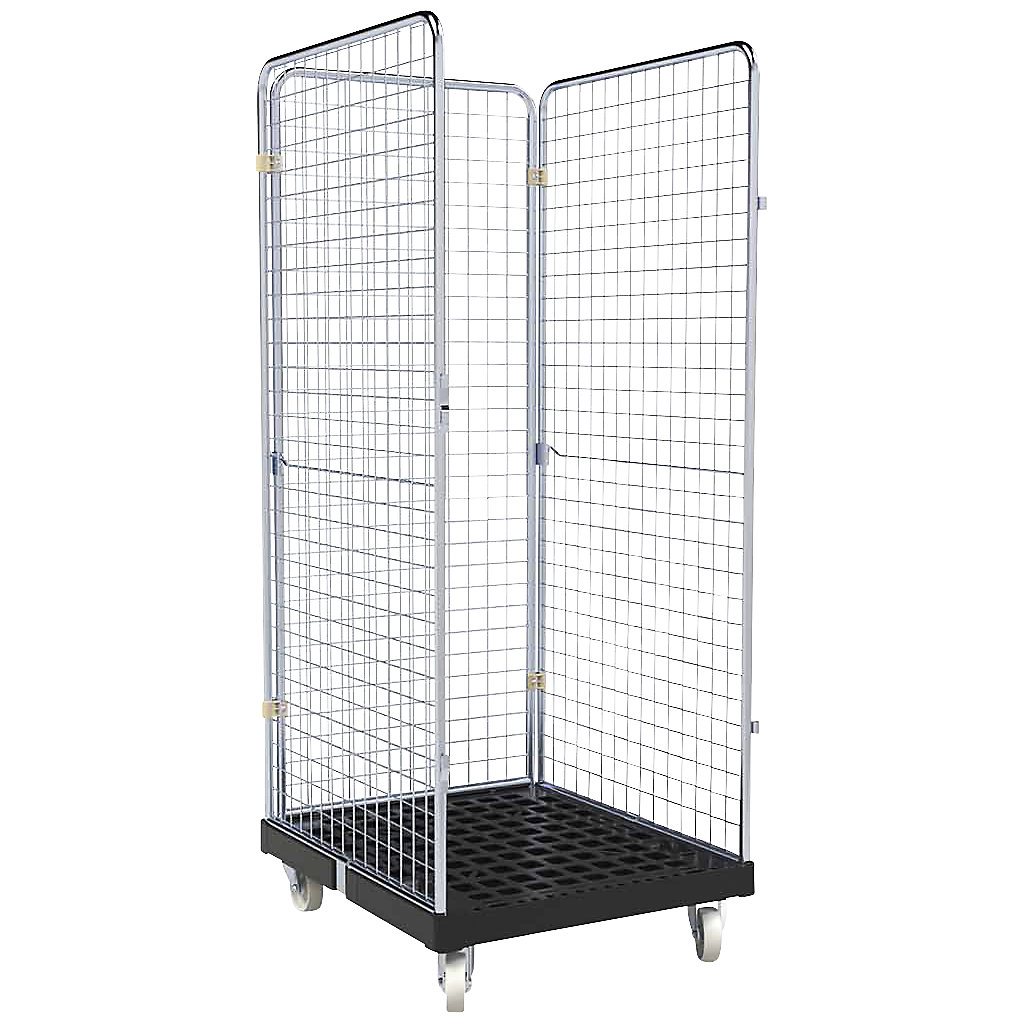 Roll container with mesh panels – eurokraft basic: 3-sided | kaiserkraft