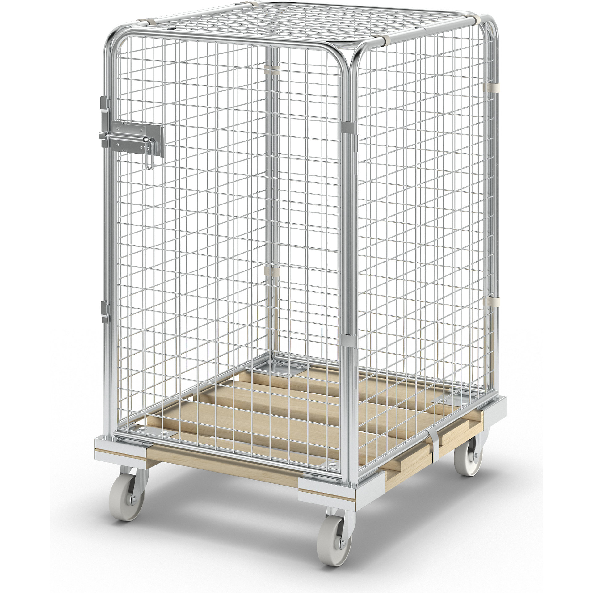 Security roll container with wooden dolly: effective height 1020 mm ...