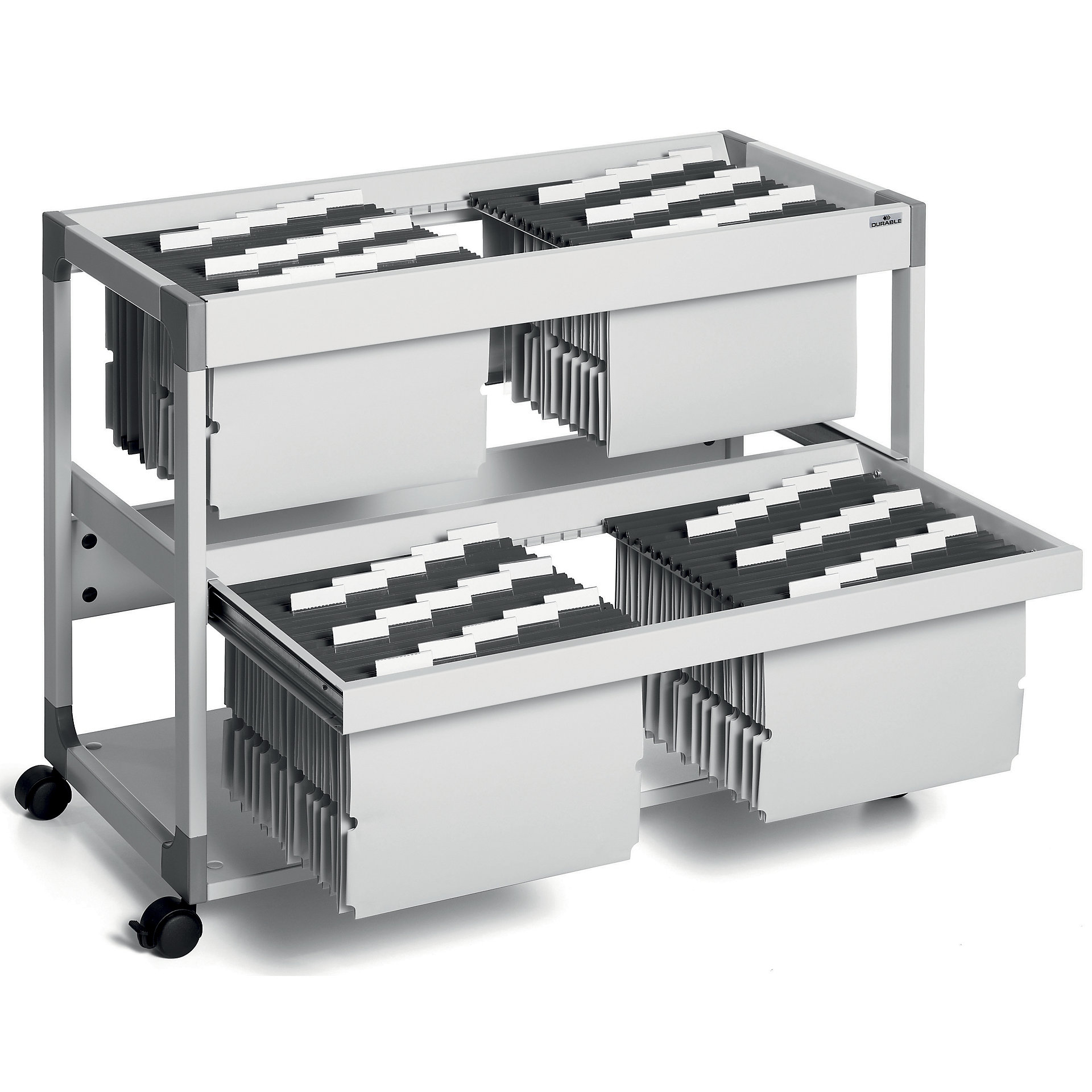 MULTI DUO suspension file trolley – DURABLE: for 200 files, 2 shelves ...