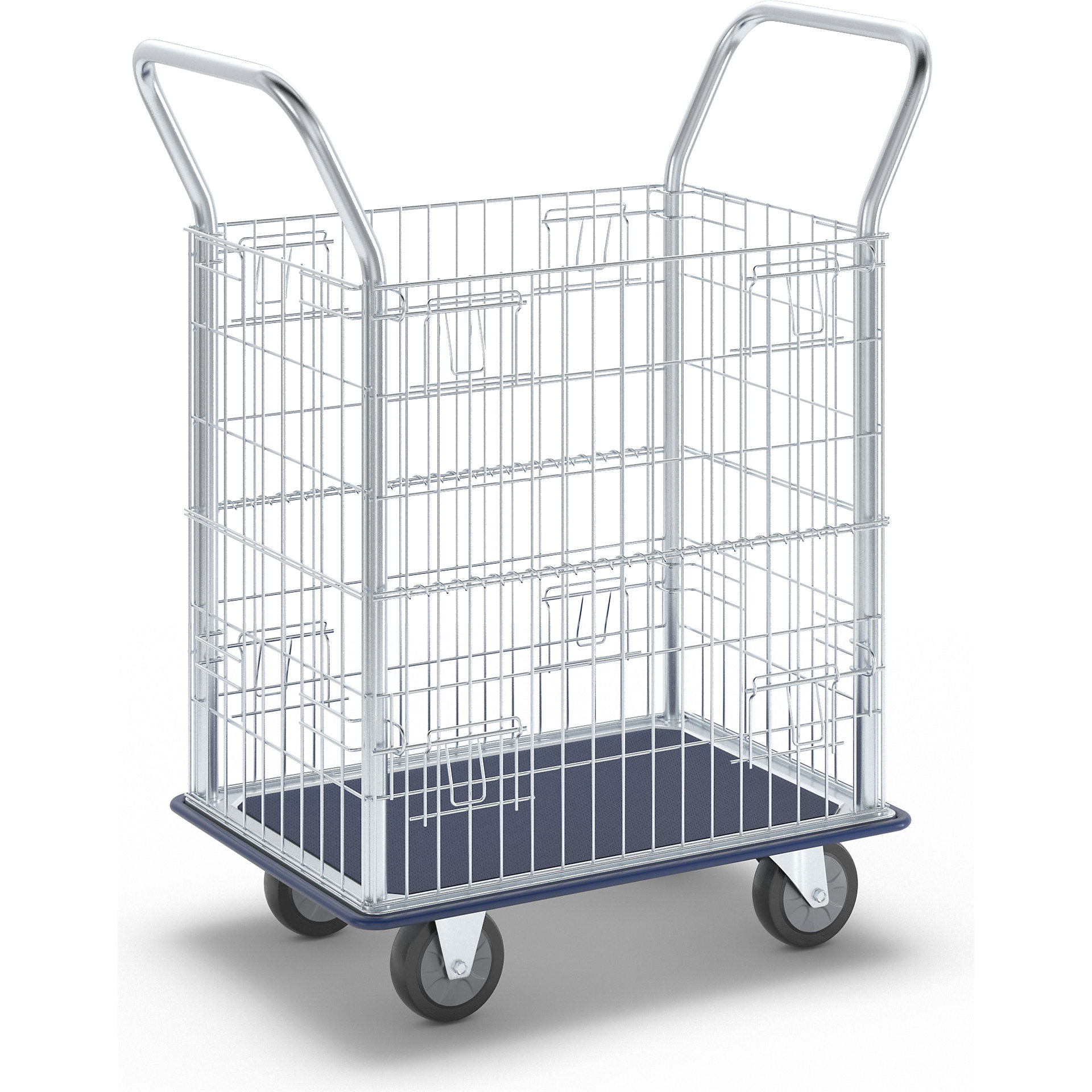 Mesh trolley, zinc plated mesh sides: with stainless steel push handles ...