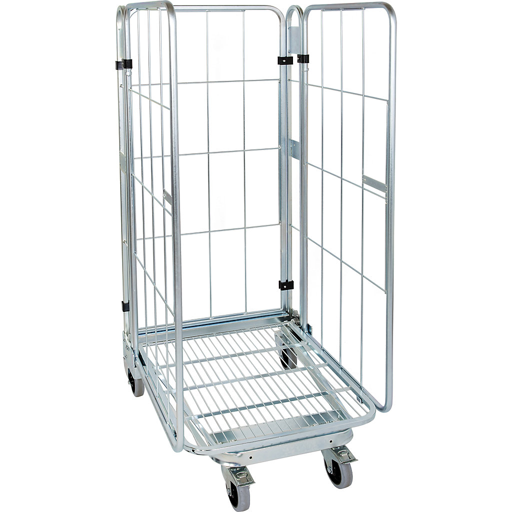 Roll container, nestable: 3-sided, with mesh shelf | KAISER+KRAFT