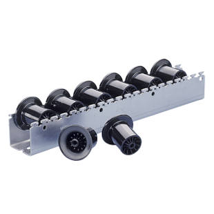 Heavy duty roller track with plastic flanged rollers with 46 mm Ø ...