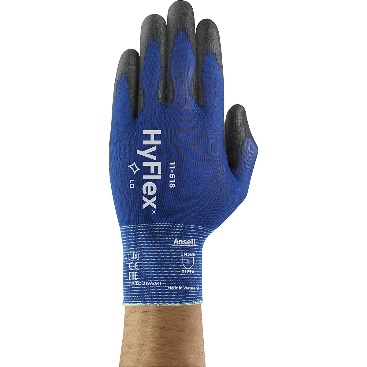 Gants de travail HyFlex® 11-618 – Ansell: noir, lot de 12 paires | kaiserkraft