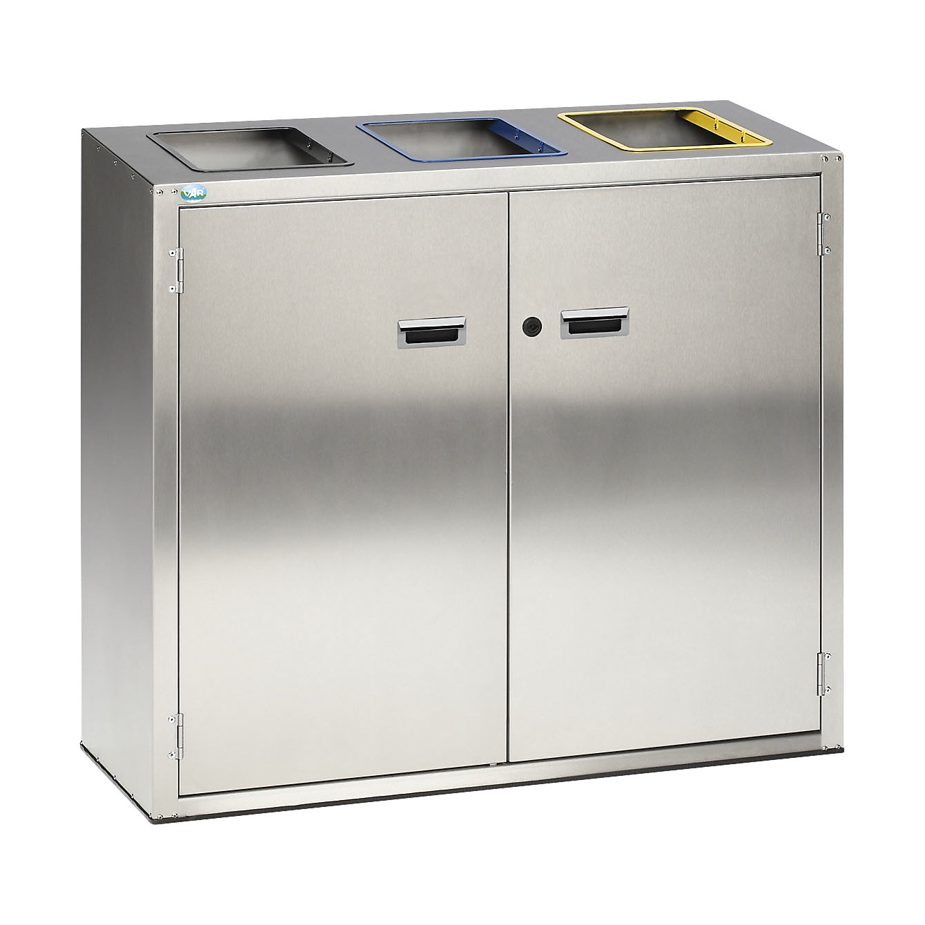 Recyclable waste sorting station, stainless steel – VAR: 3 x 90 l ...