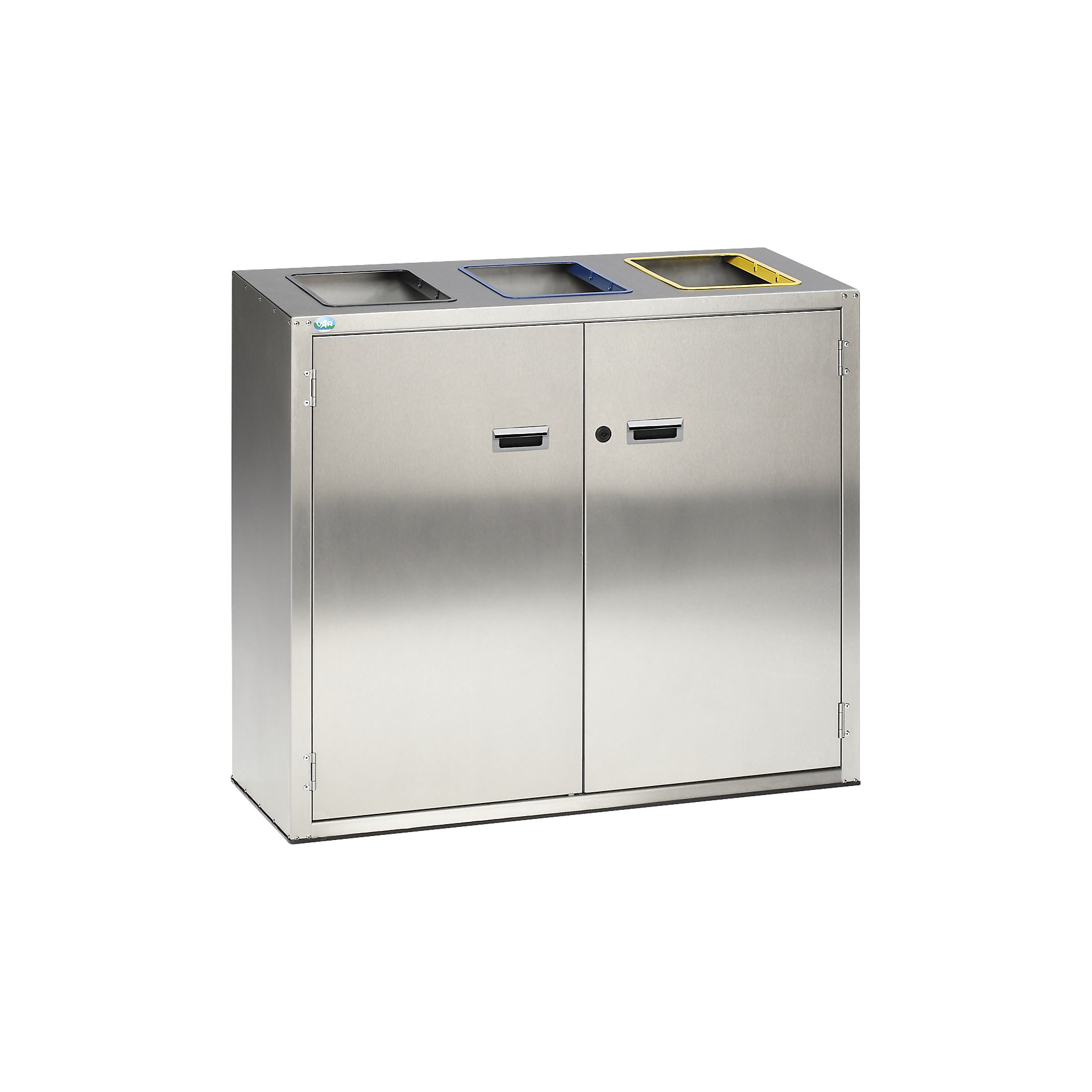 Recyclable waste sorting station, stainless steel – VAR: 3 x 90 l ...