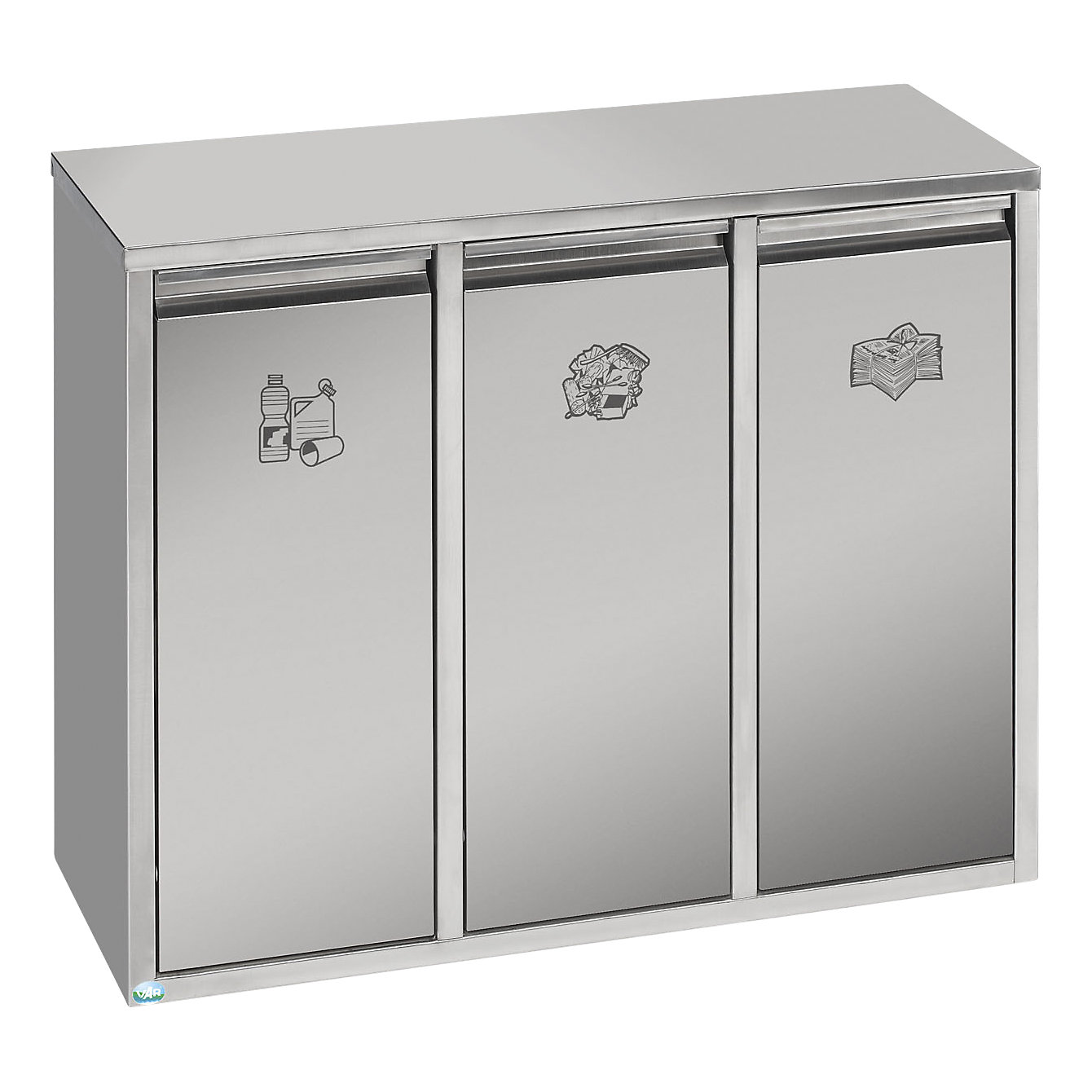 Recyclable waste sorting station, stainless steel – VAR: 3 x 12 l ...