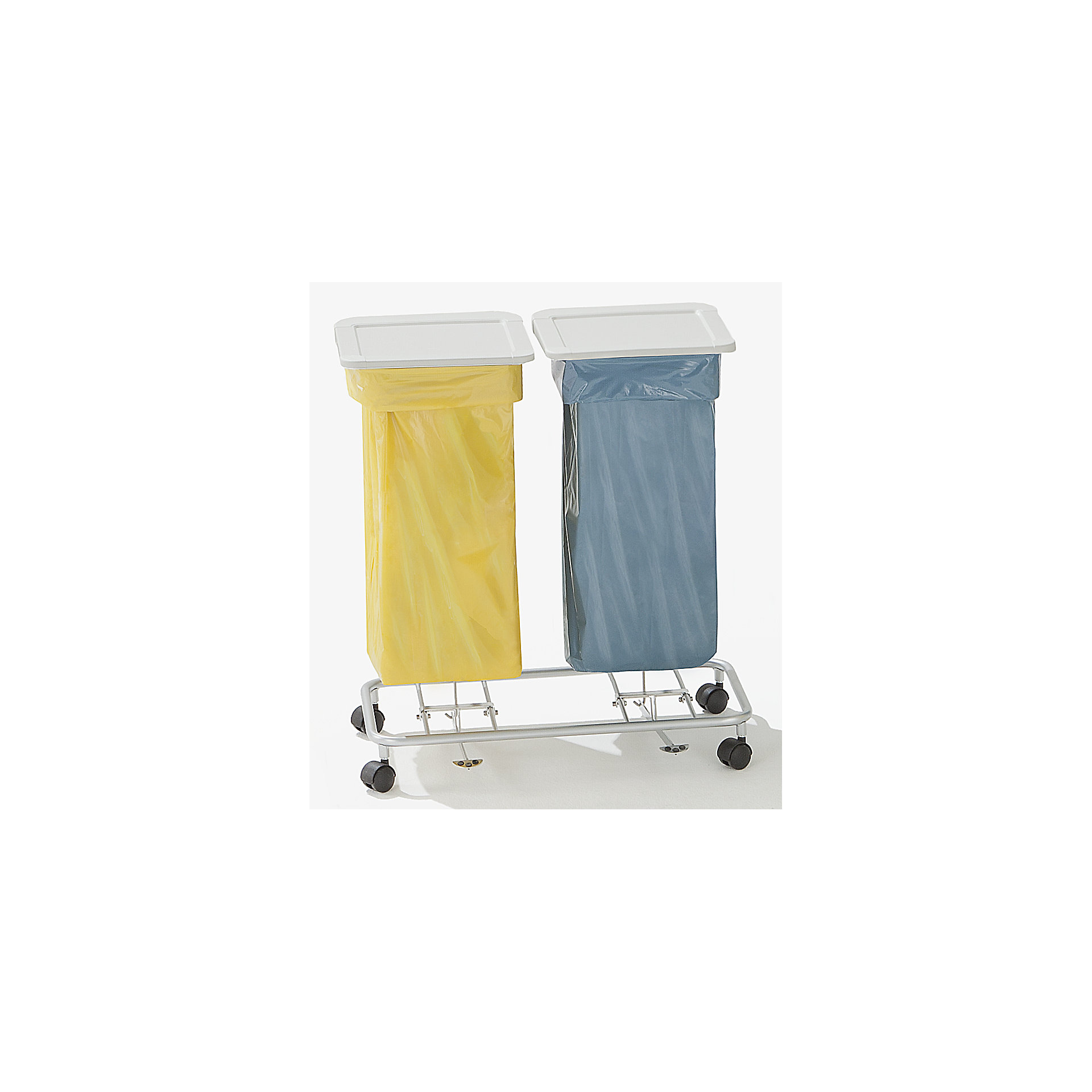 Recyclable waste sack stand without lid: for capacity 2 x 70 l, wheeled ...