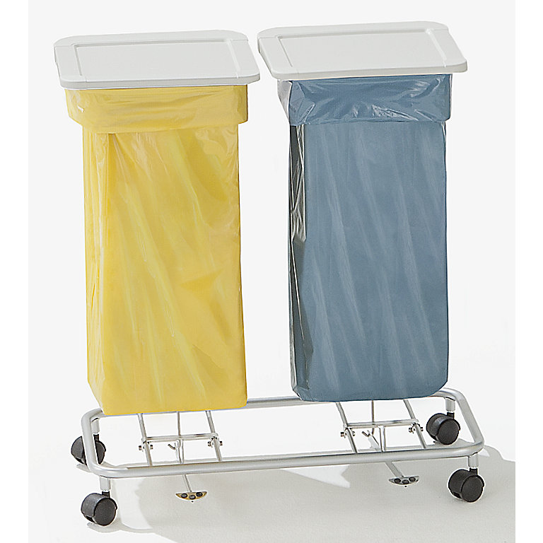 Recyclable waste sack stand without lid: for capacity 2 x 70 l, wheeled ...