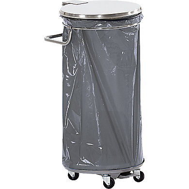 Stainless steel waste sack stand with pedal – VAR: hands-free operation ...