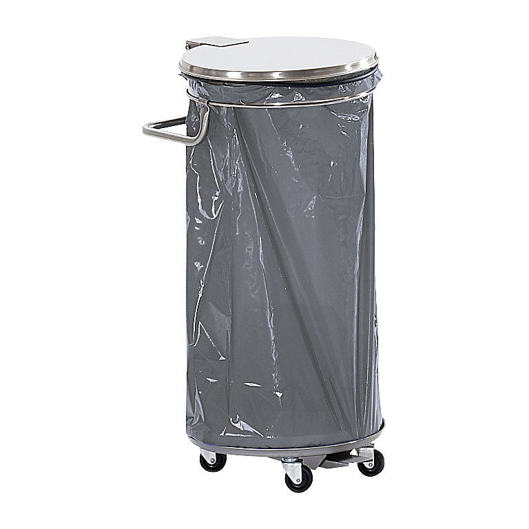 Stainless steel waste sack stand with pedal – VAR: hands-free operation ...