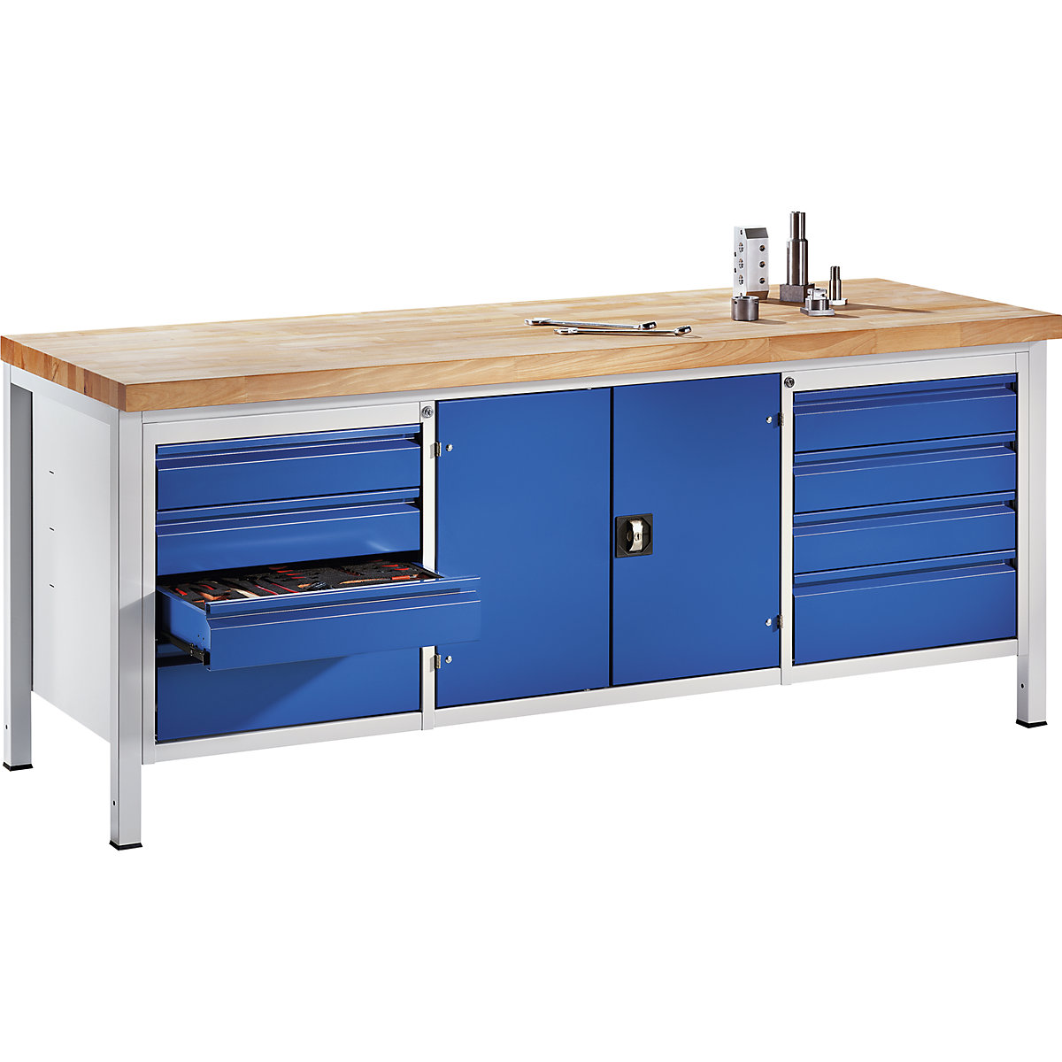 Werkbank, stellingbouw – RAU: 8 laden type L, 1 gereedschapskast ...