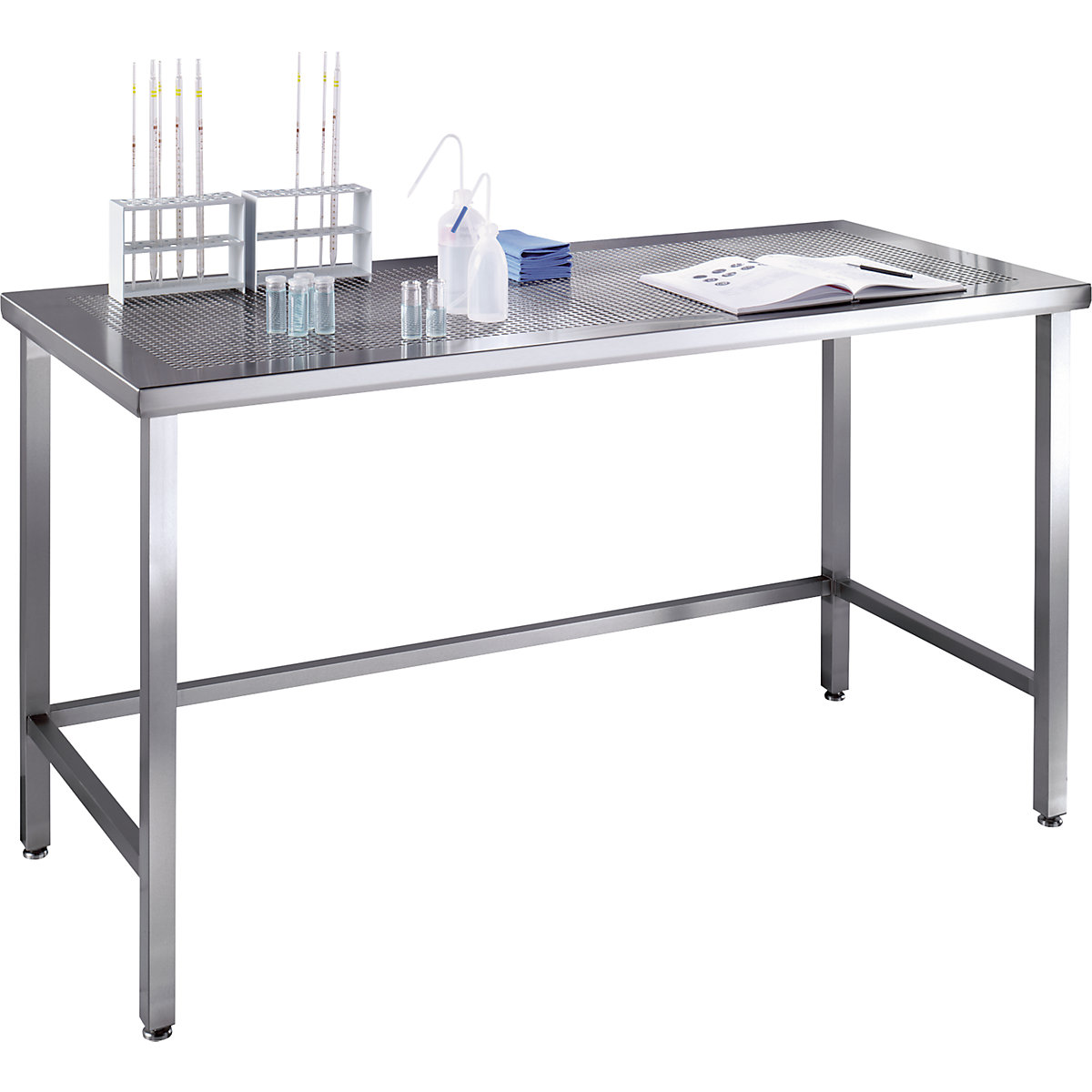 Stainless steel cleanroom table with perforated worktop: made of ...