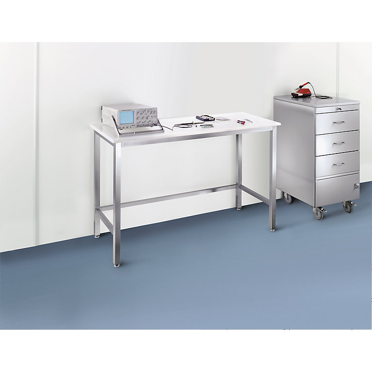 Stainless steel cleanroom table with polypropylene worktop: stainless ...