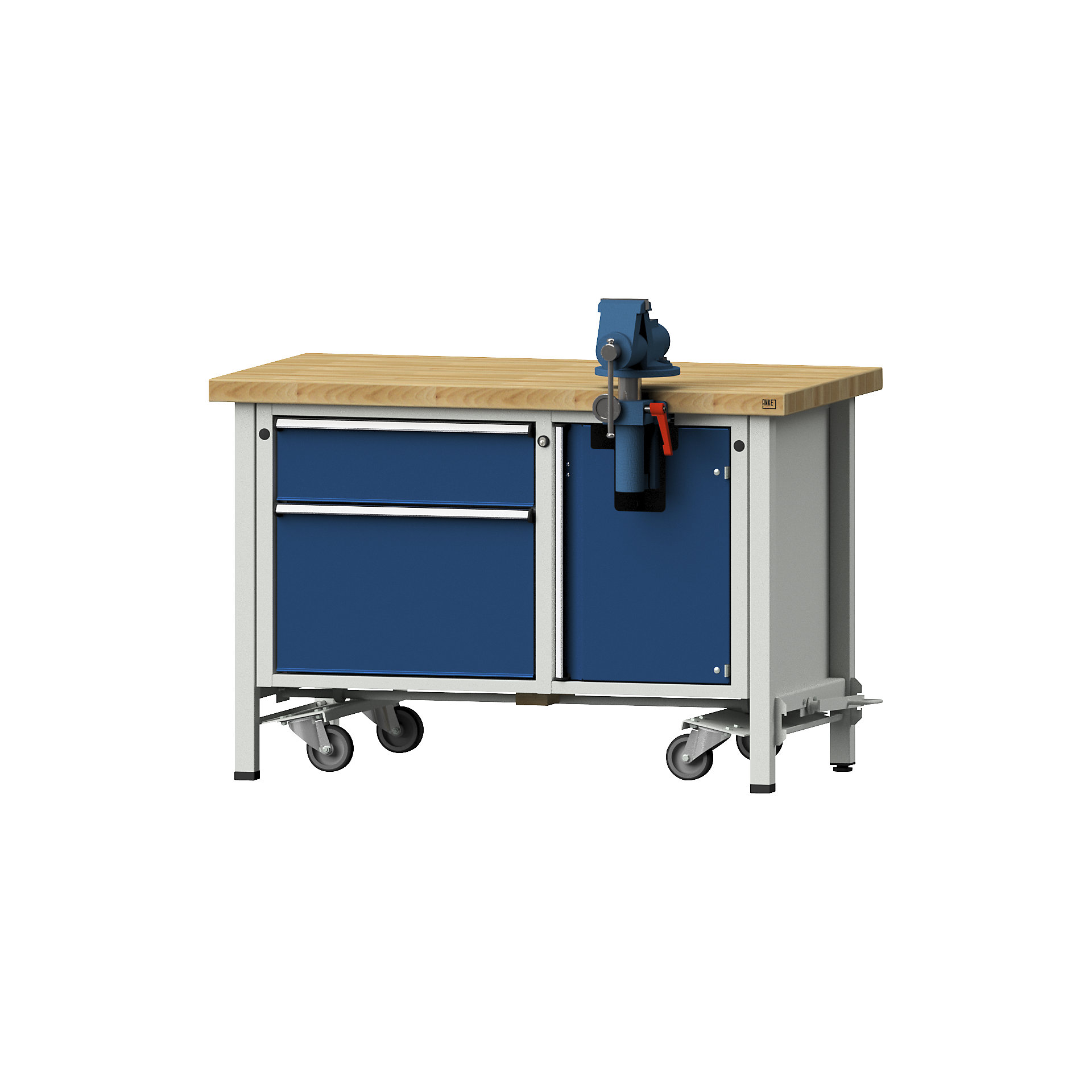 Compact workbench, mobile – ANKE: mobile, with 1 drawer and vice ...