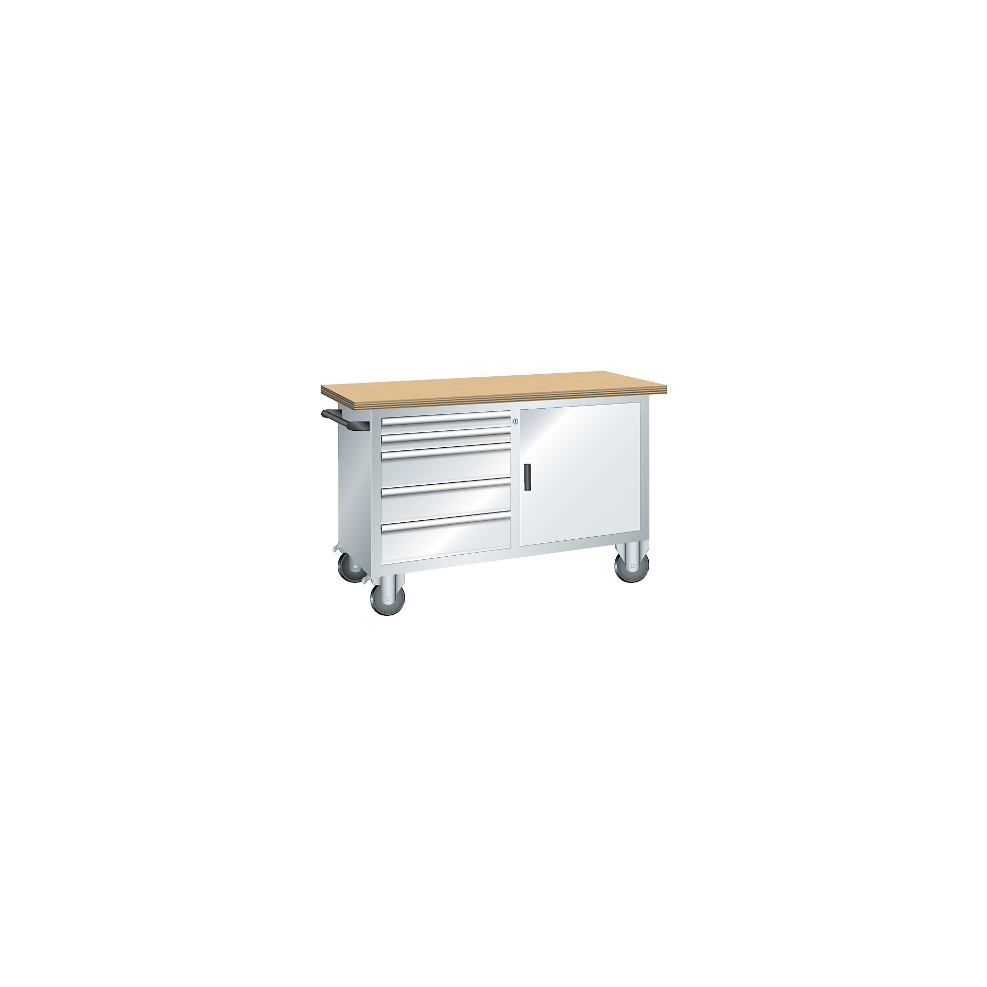 Compact workbench, mobile – LISTA: 6 drawers, 1 door, 1 shelf | kaiserkraft