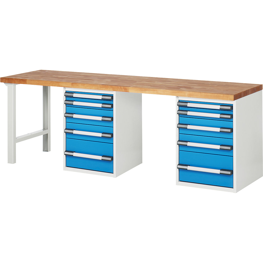 Workbench, Series 7000 modular system – eurokraft pro: 10 drawers ...