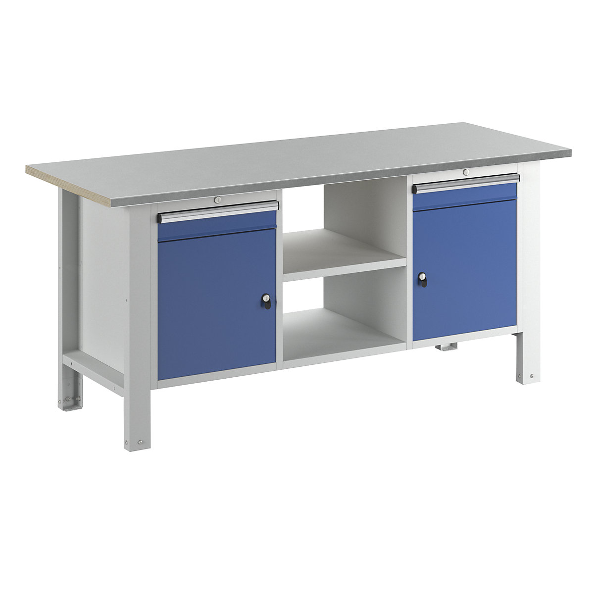 Workbench, modular system – eurokraft basic: worktop width 1850 mm, 2 ...