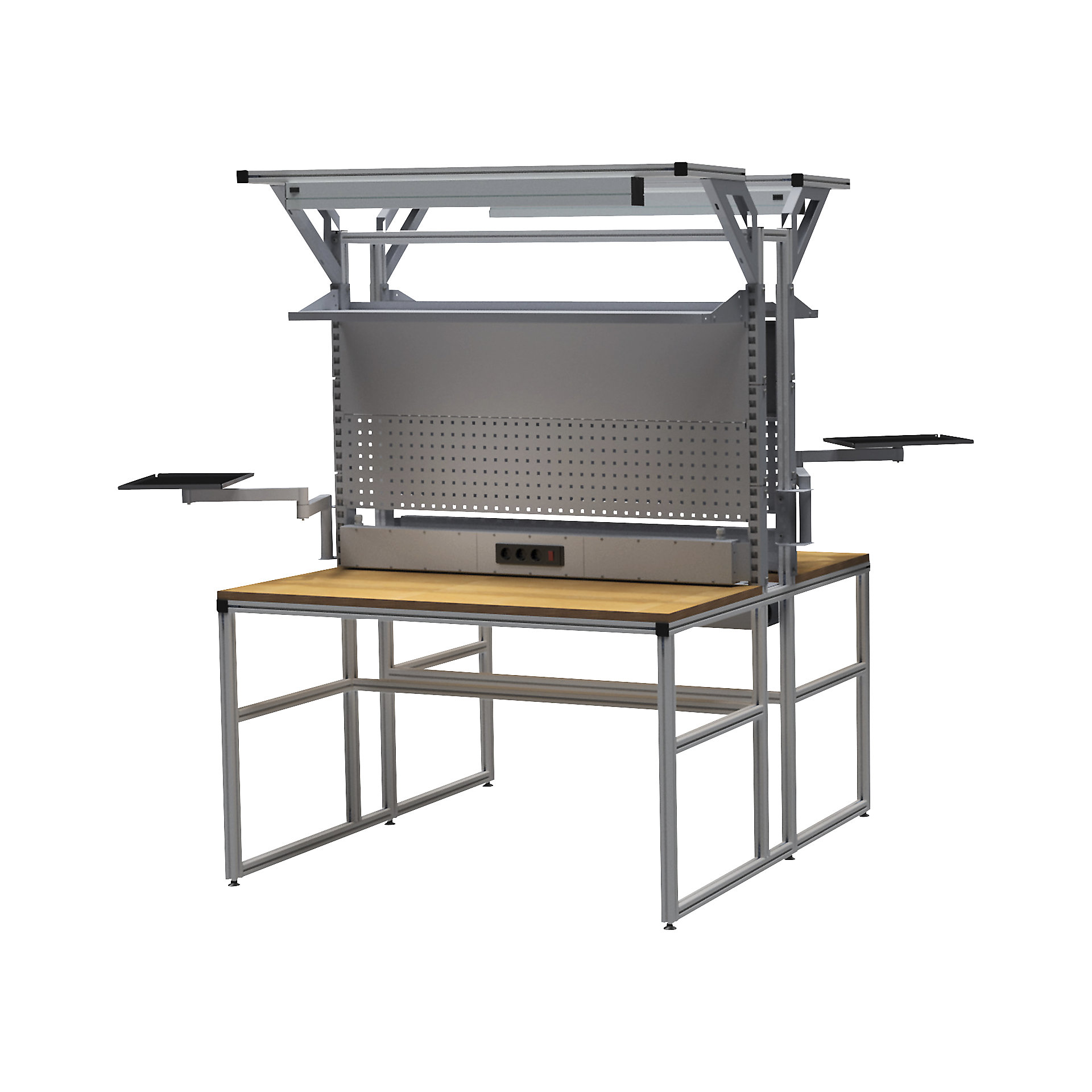 workalu® aluminium workbench with modular system, double sided – bedrunka hirth: power strip ...