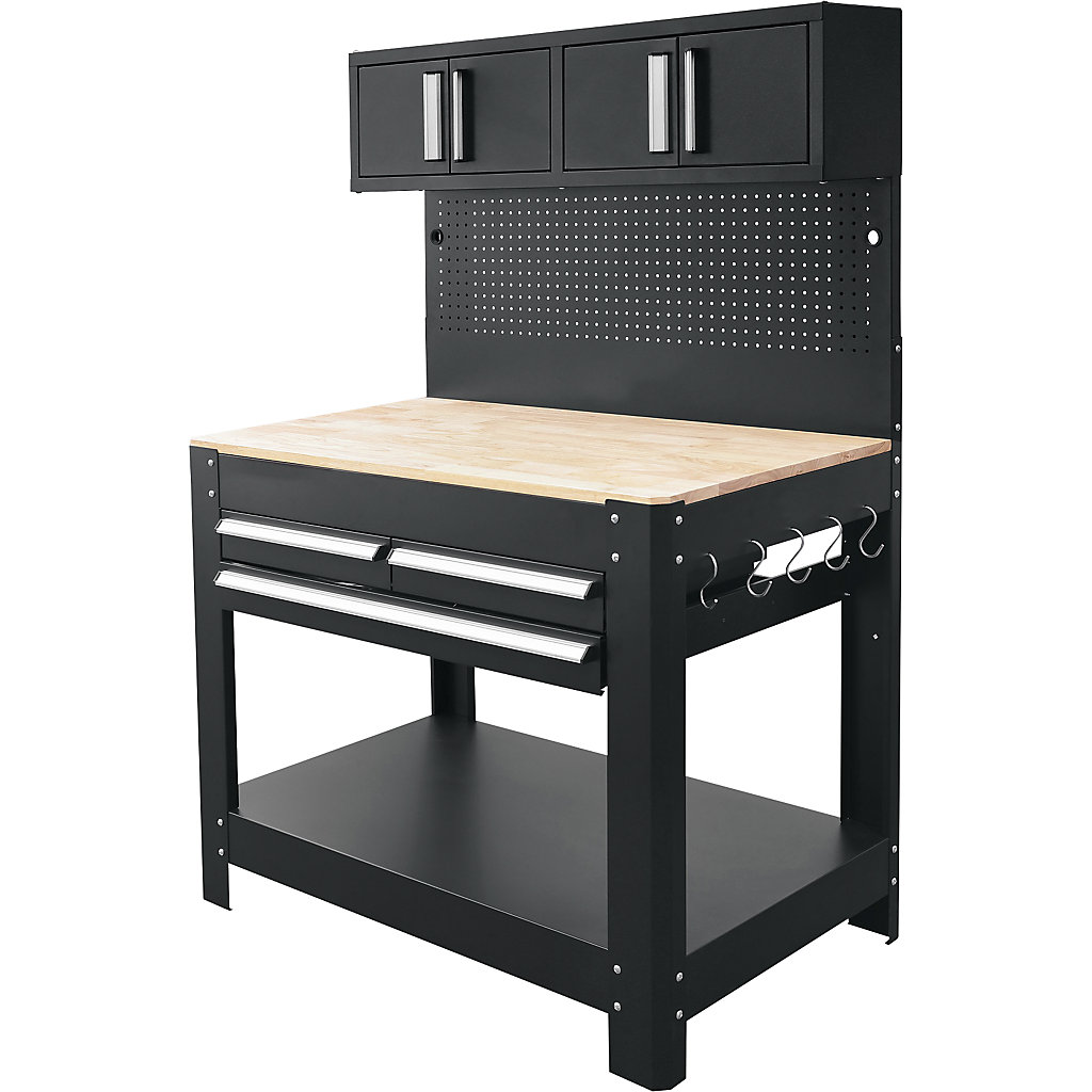 Workbench with perforated rear panel: 3 drawers, 2 cupboards | kaiserkraft