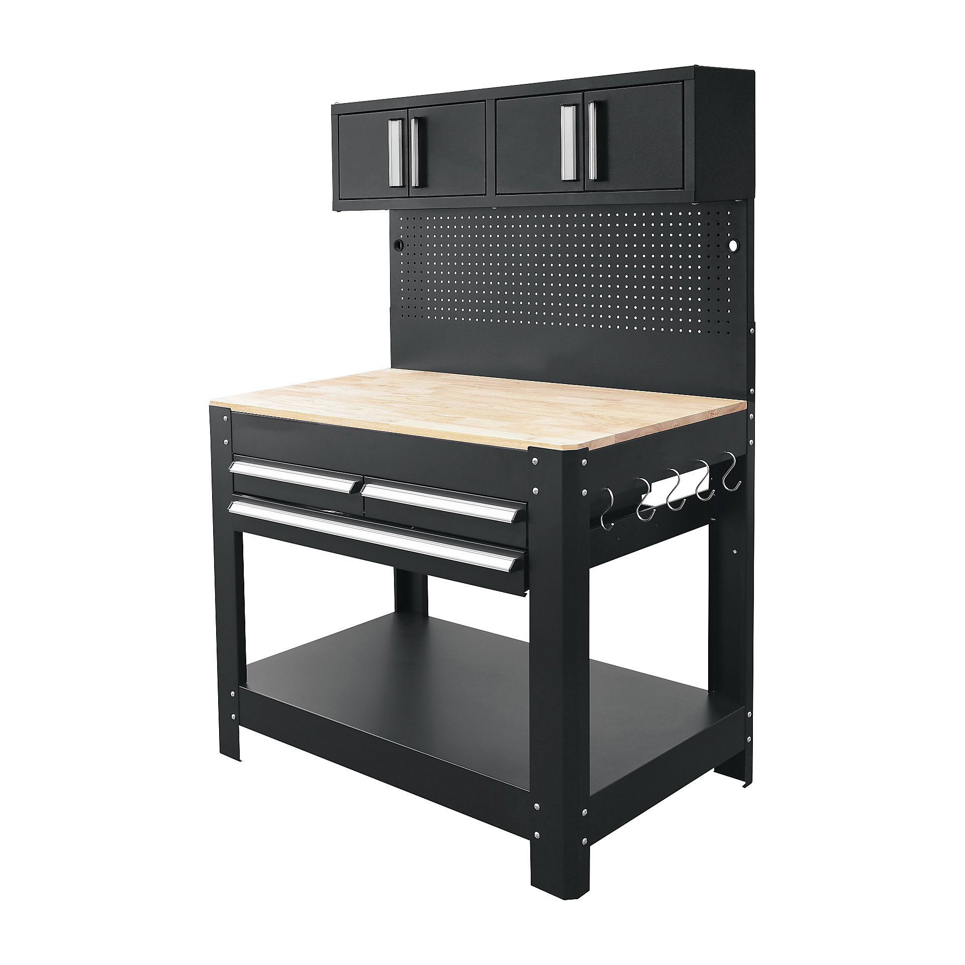 Workbench with perforated rear panel: 3 drawers, 2 cupboards | kaiserkraft