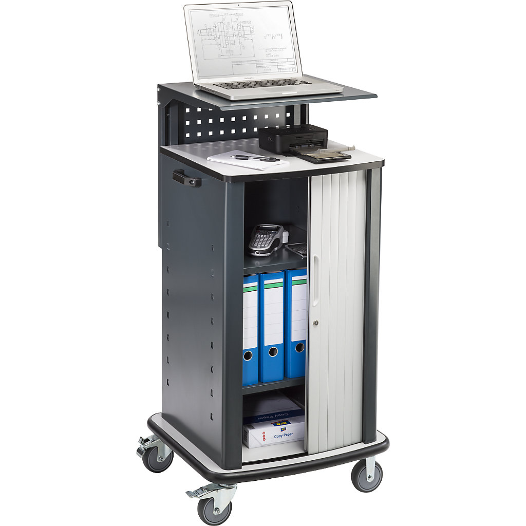 Laptop and equipment trolleys – eurokraft basic: with roller shutter ...