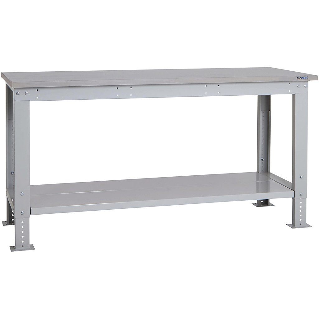 BiGDUG Heavy Duty Height Adjustable Workbench | 877h x 1715w x 600d mm | Full Depth Shelf ...