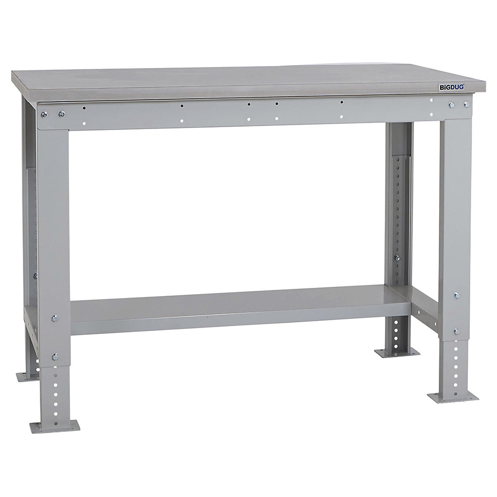 BiGDUG Heavy Duty Height Adjustable Workbench | 877h x 1215w x 600d mm | Half Depth Shelf ...