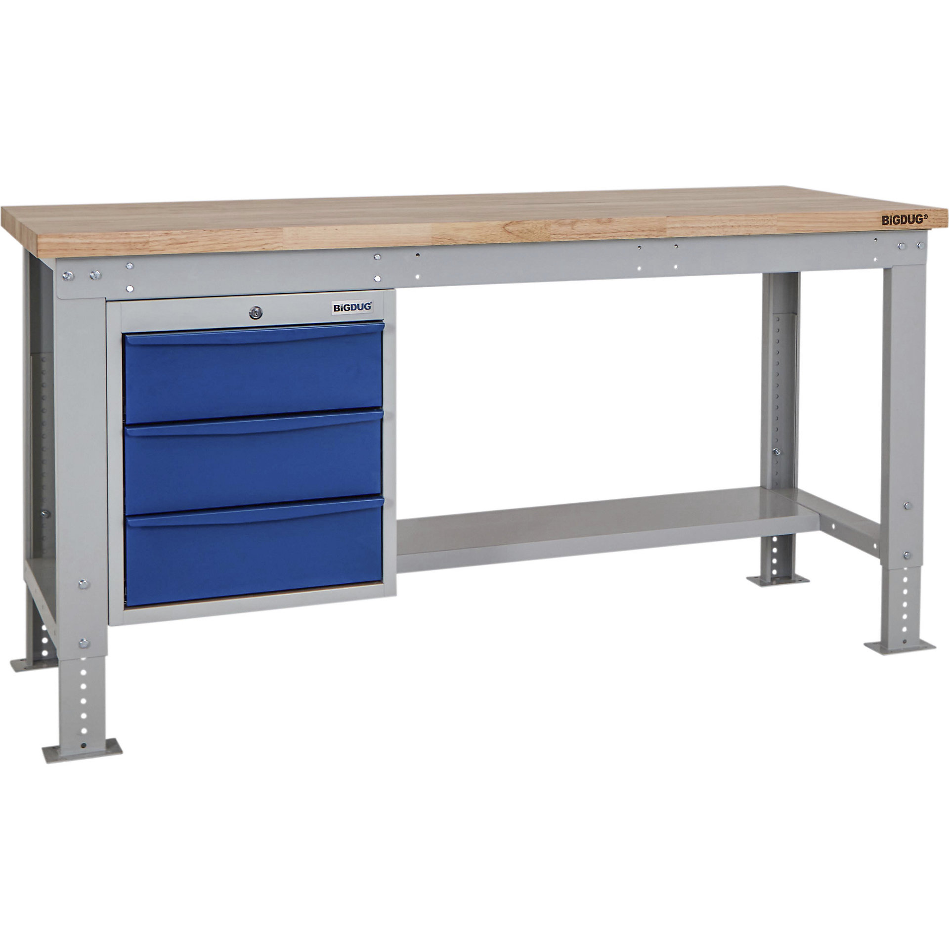 BiGDUG Heavy Duty Storage Workbench | 877h x 1715w x 600d mm | 3x Triple Drawers | Half Depth ...