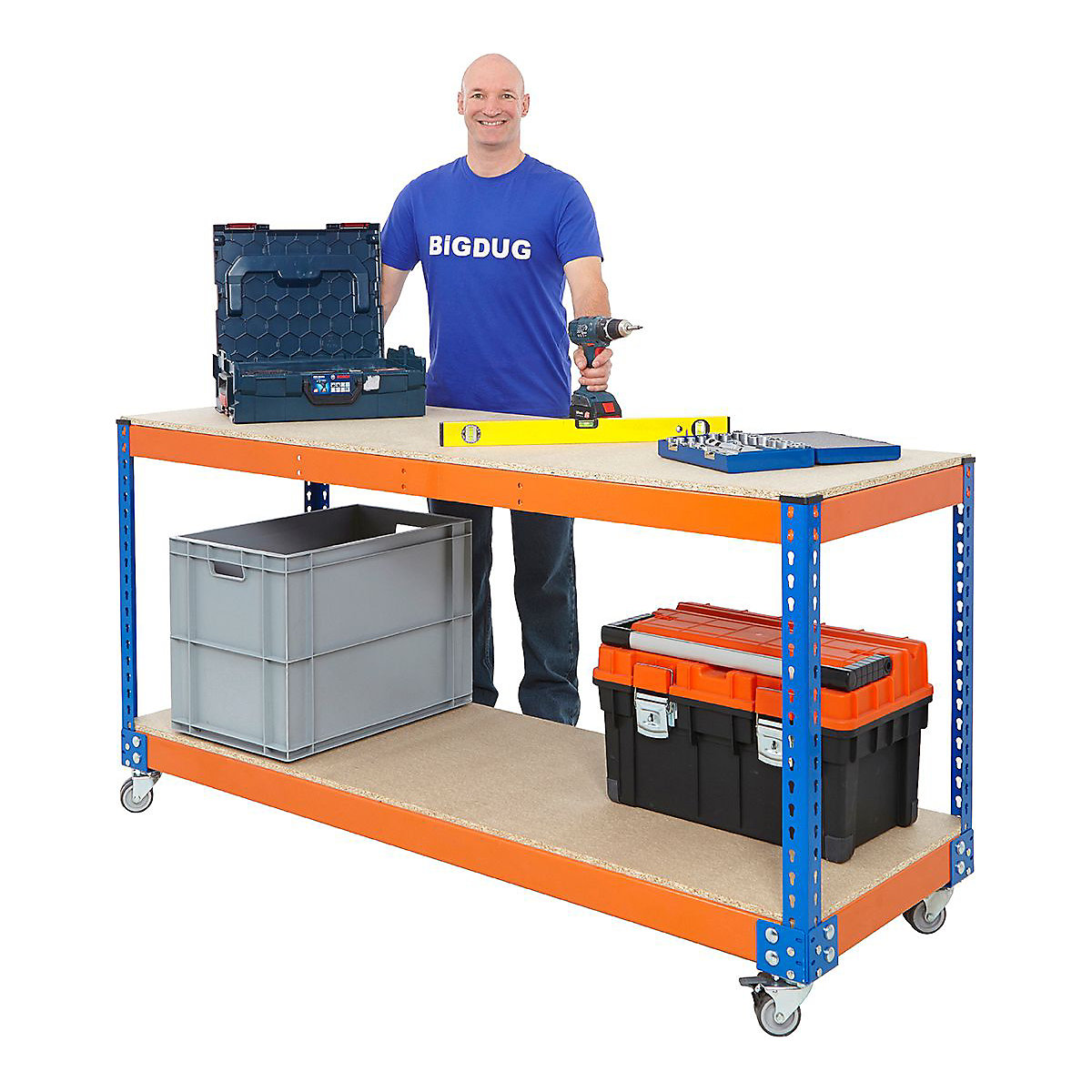 BiG400 Heavy Duty Mobile Bench | Chipboard Worktop | 920h x 1830w x ...