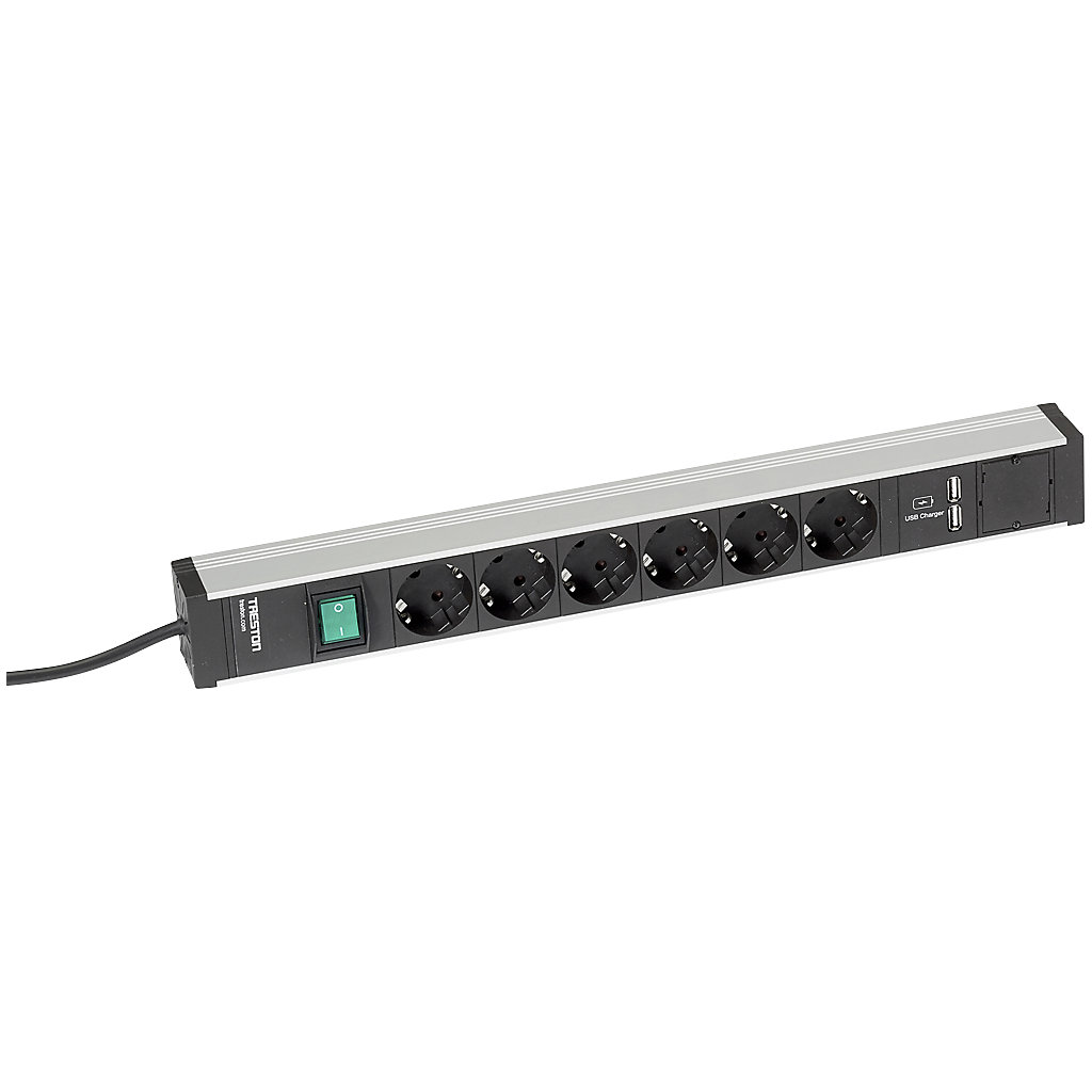 Trailing socket for work tables – Treston: 6 sockets, switch, 2 x USB ...