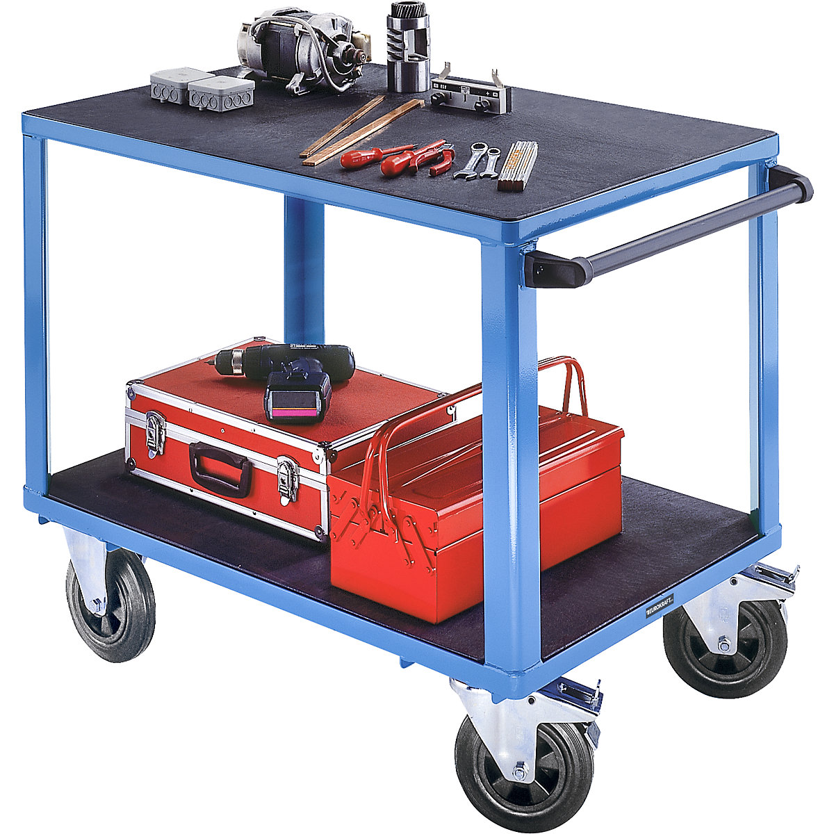 Assembly trolley, max. load 500 kg – eurokraft pro: 2 plastic shelves ...