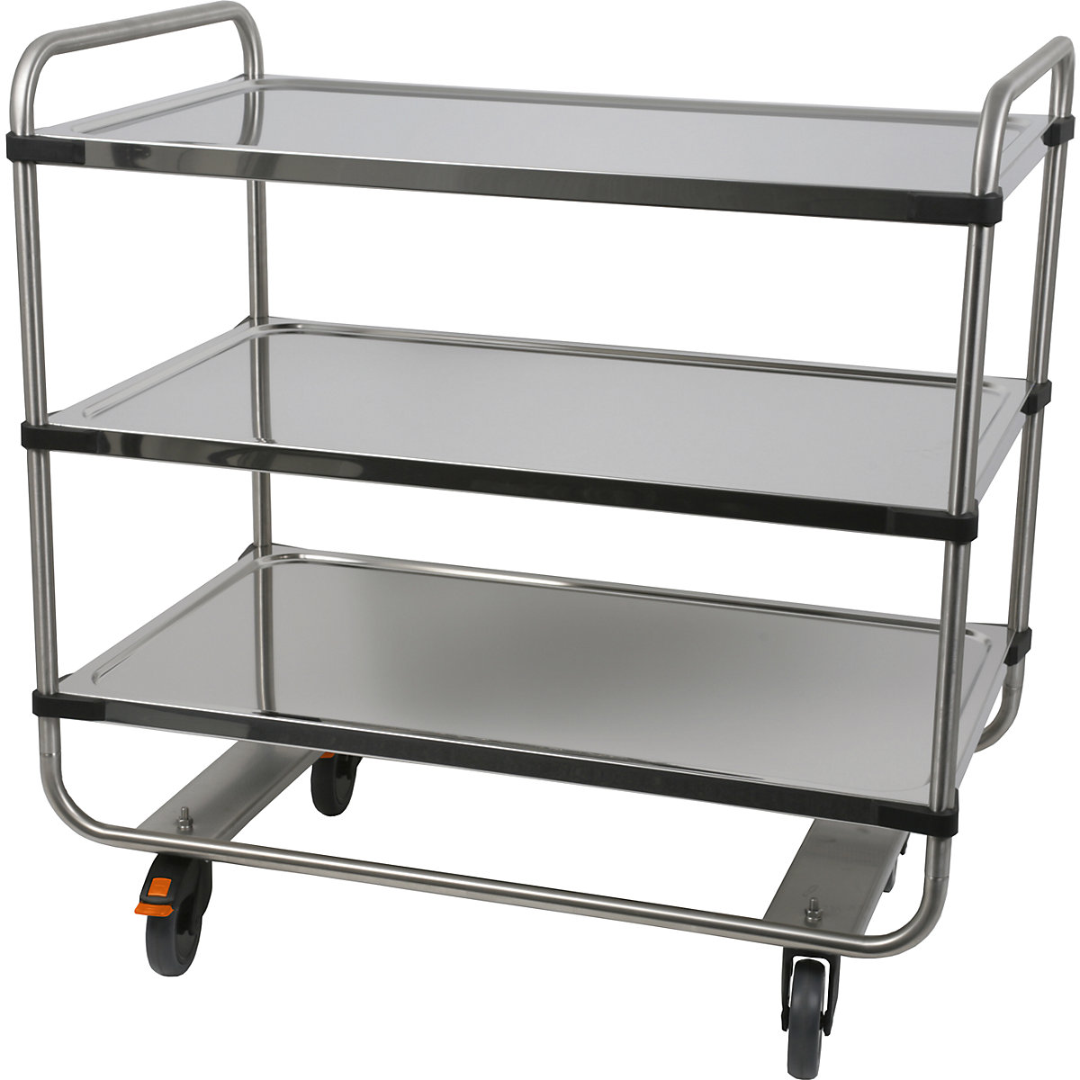 Stainless steel serving trolley, assembled: with 3 shelves | kaiserkraft