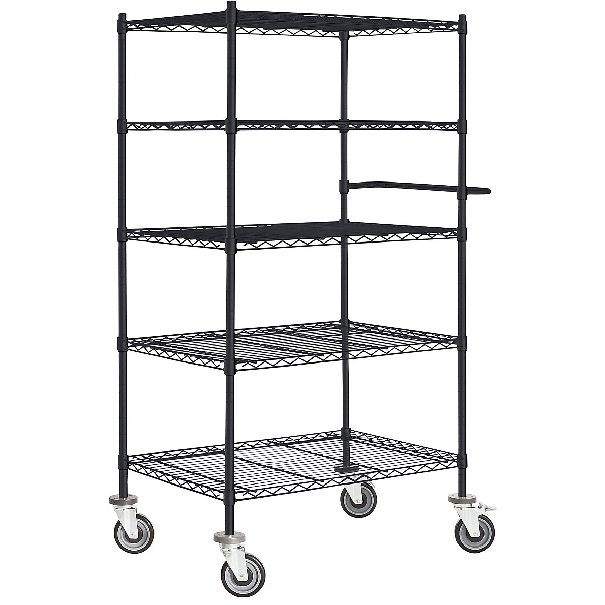 Wire mesh table trolley, black: with 5 shelves | kaiserkraft