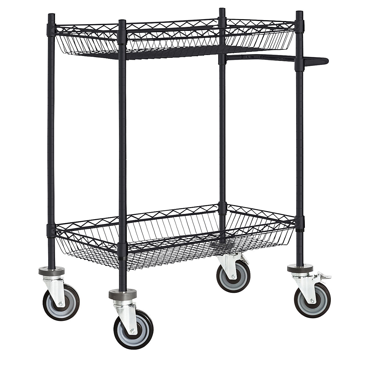 Wire mesh table trolley, black: with 2 baskets | kaiserkraft